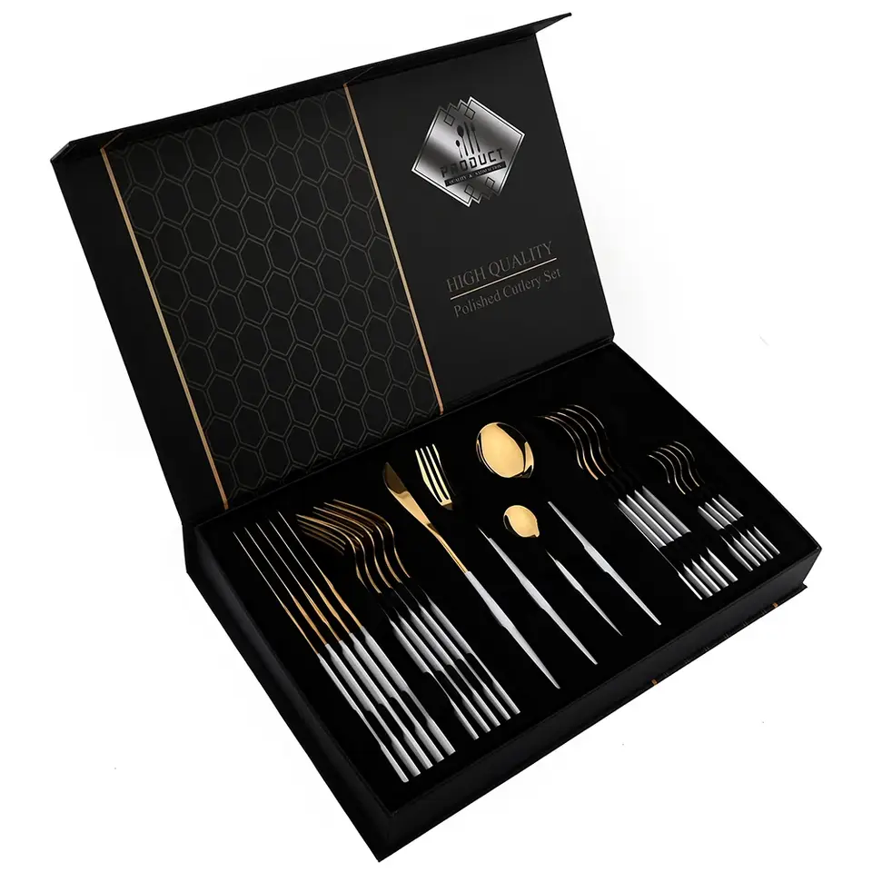 24Pcs Cutlery Sets Stainless Steel Dinnerware Knives Forks Tea Spoons ...