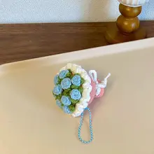 Handmaking Rose Bouquet Crochet Keychain For Gifts Knitted Mini Flower ...