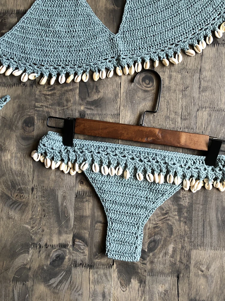 Crochet Bikini Set Shell Tassels Bikini Brazilian Crochet Swimsuit ...