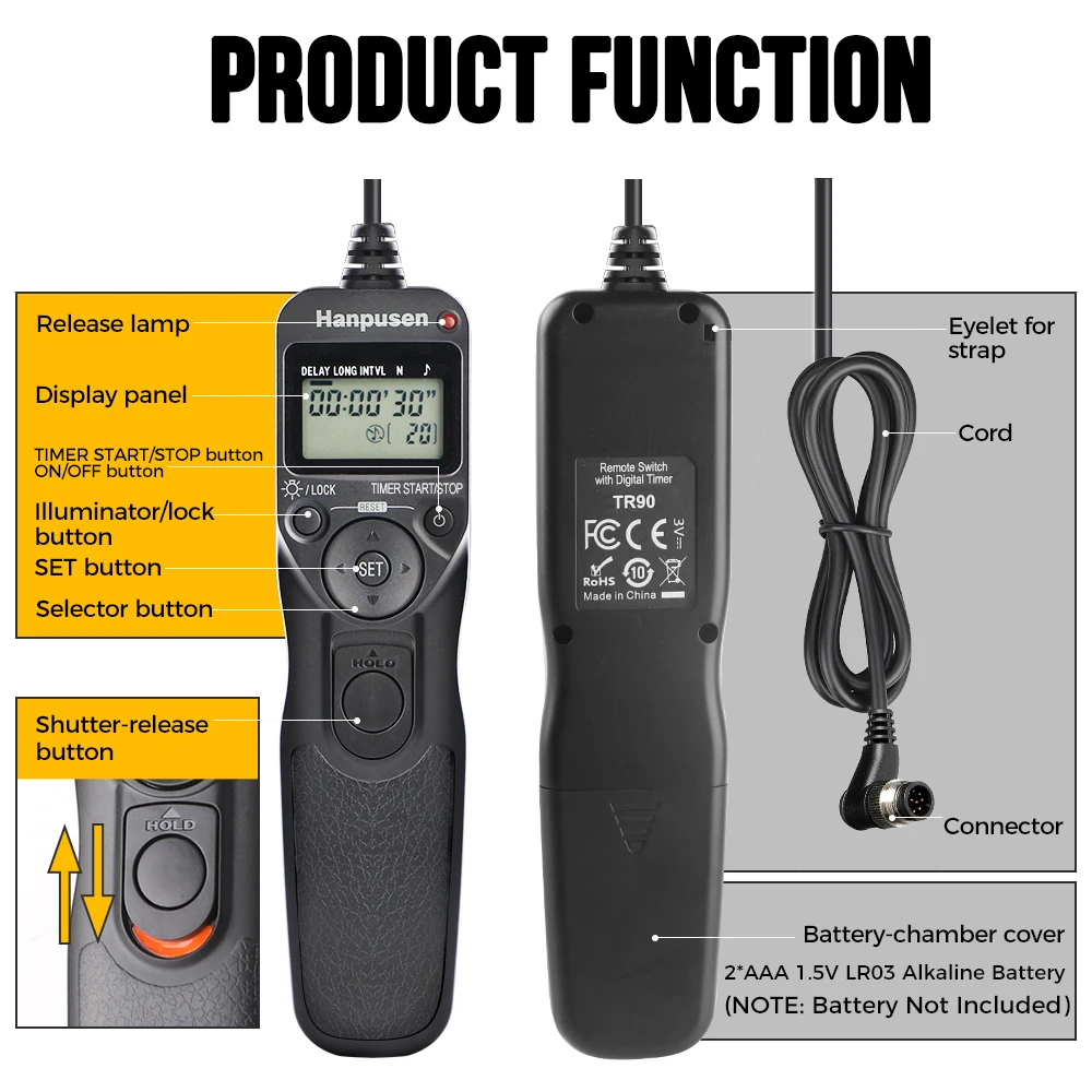 Camera Time Lapse Intervalometer LCD Timer Remote Shutter Release For ...