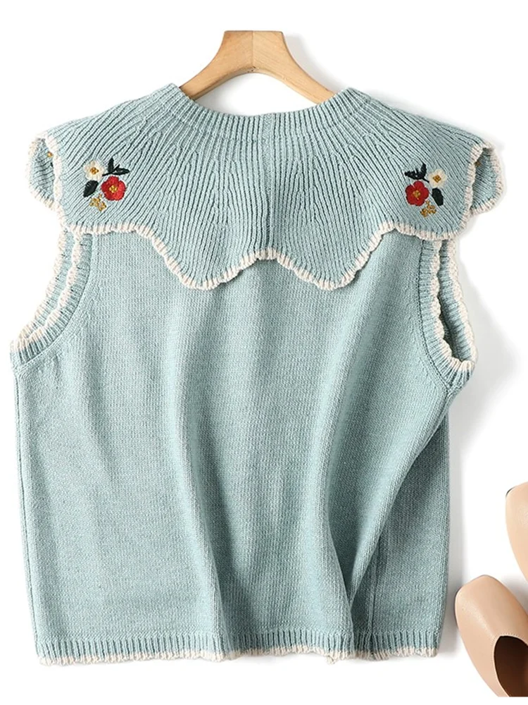 Lamtrip Vintage Flowers Embroidery Kawaii Mori Peter Pan Collar Single Breasted Knitted Vest ...