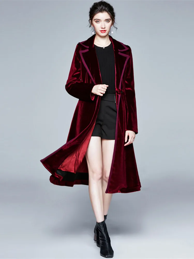 Winter Runway Designer Women Vintage Notched Collar Wrap Black Velvet ...