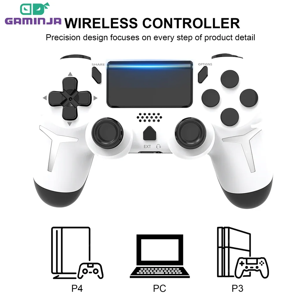 Gaminja Wireless Gamepad, Ps4/3 Bluetooth Controller, 6-Axis Vibration, Touchpad, Dual-Shock Style