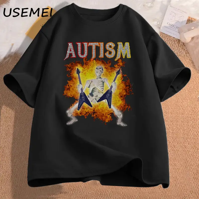 Funny Autism Skeleton Meme Tee For Men, Cotton Short Sleeve.