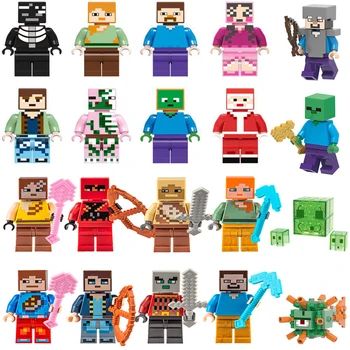 DIY My World Game Steve Creeper Pixel Characters Garage Kit Figures ...