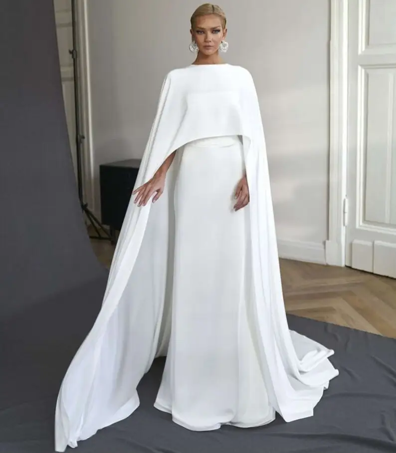 Chic White Satin High-Low Wedding Bolero Cloak For Brides.