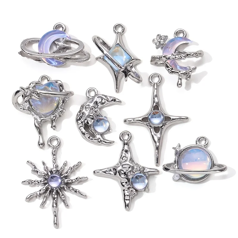 Blue Enamel Star Moon Charms For Trendy Diy Jewelry Pendants.