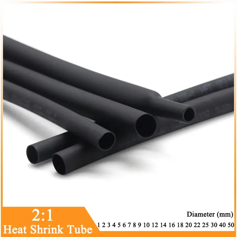 1/2/5M Black 2:1 Heat Shrink Tube Dia 1 2 3 4 5 6 7 8 9 10 12 14 16 20 ...