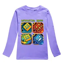 Game Geometry Dash T Shirt Kids Pure Cotton T-shirt Little Girls Long ...