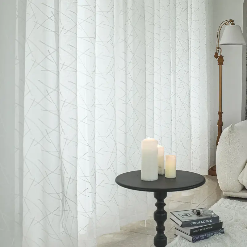 White Striped Embroidered Sheer Tulle Curtains for Living Room Doorway ...