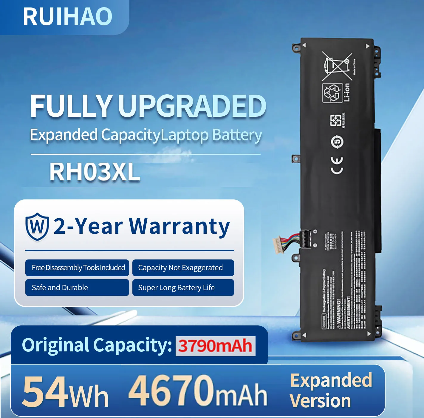 RH03XL 54Wh Higher Capacity Replacement Laptop Battery for HP ProBook ...