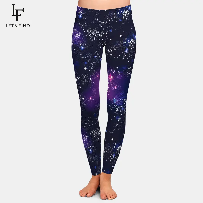 Elastic High-Waist Galaxy Print Leggings For Women.