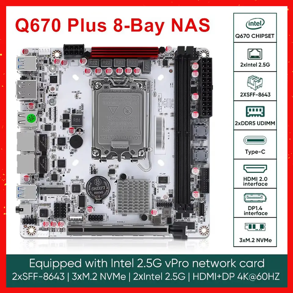 Intel Vpro Q670 Nas Motherboard, 12Th-14Th Gen Lga1700 Cpu Support, 3 ...