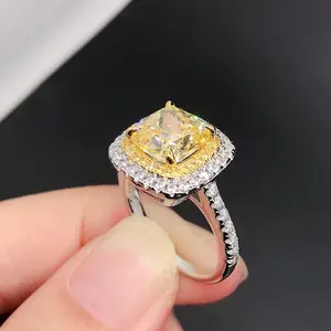 2.5 Carat Halo Cushion Cut Yellow Diamond Female Ring AU585 Solid 14K 585 White Gold Ring Fine Jewelry 209 AliExpress 36