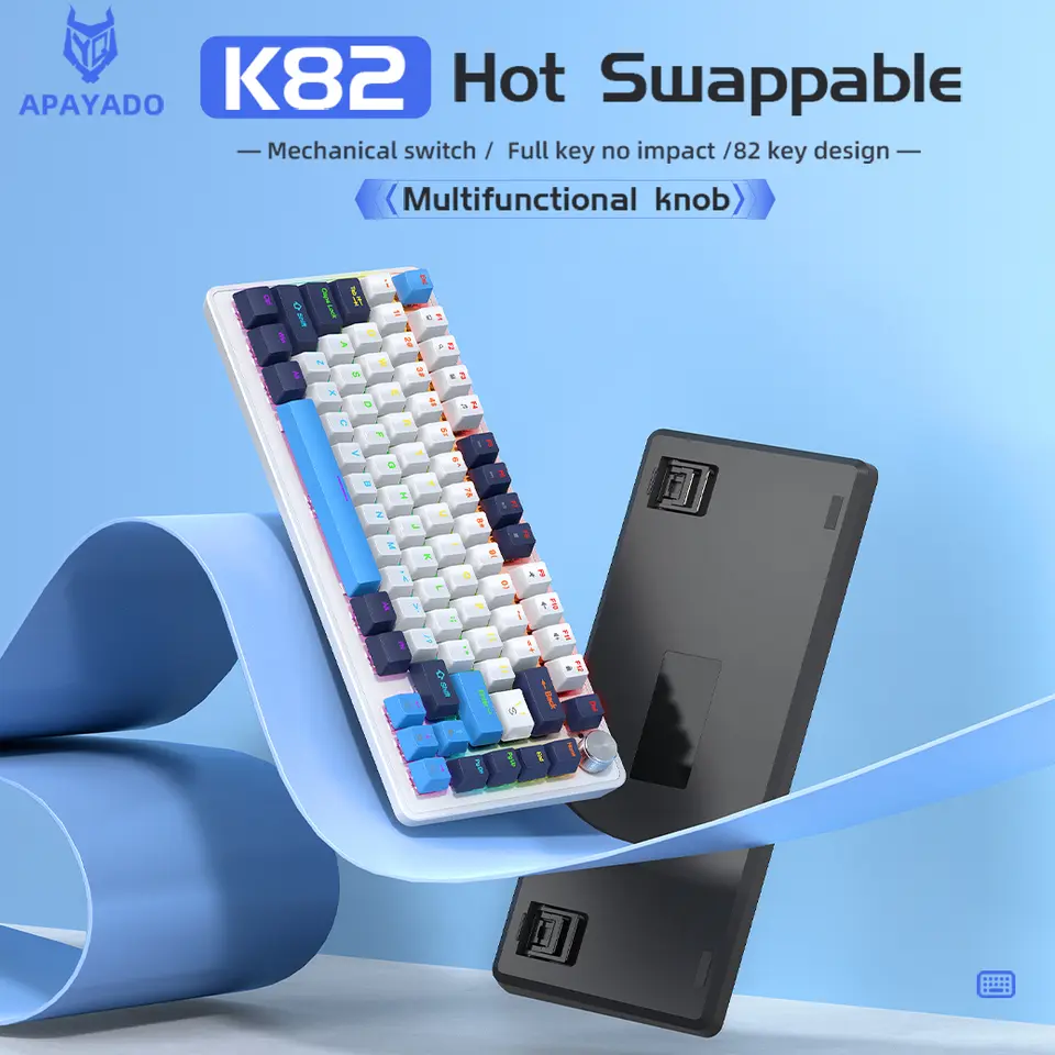 Apayado K82 Mechanical Keyboard, 82 Keys, Hot Swappable, Backlit, Wired, Windows & Mac