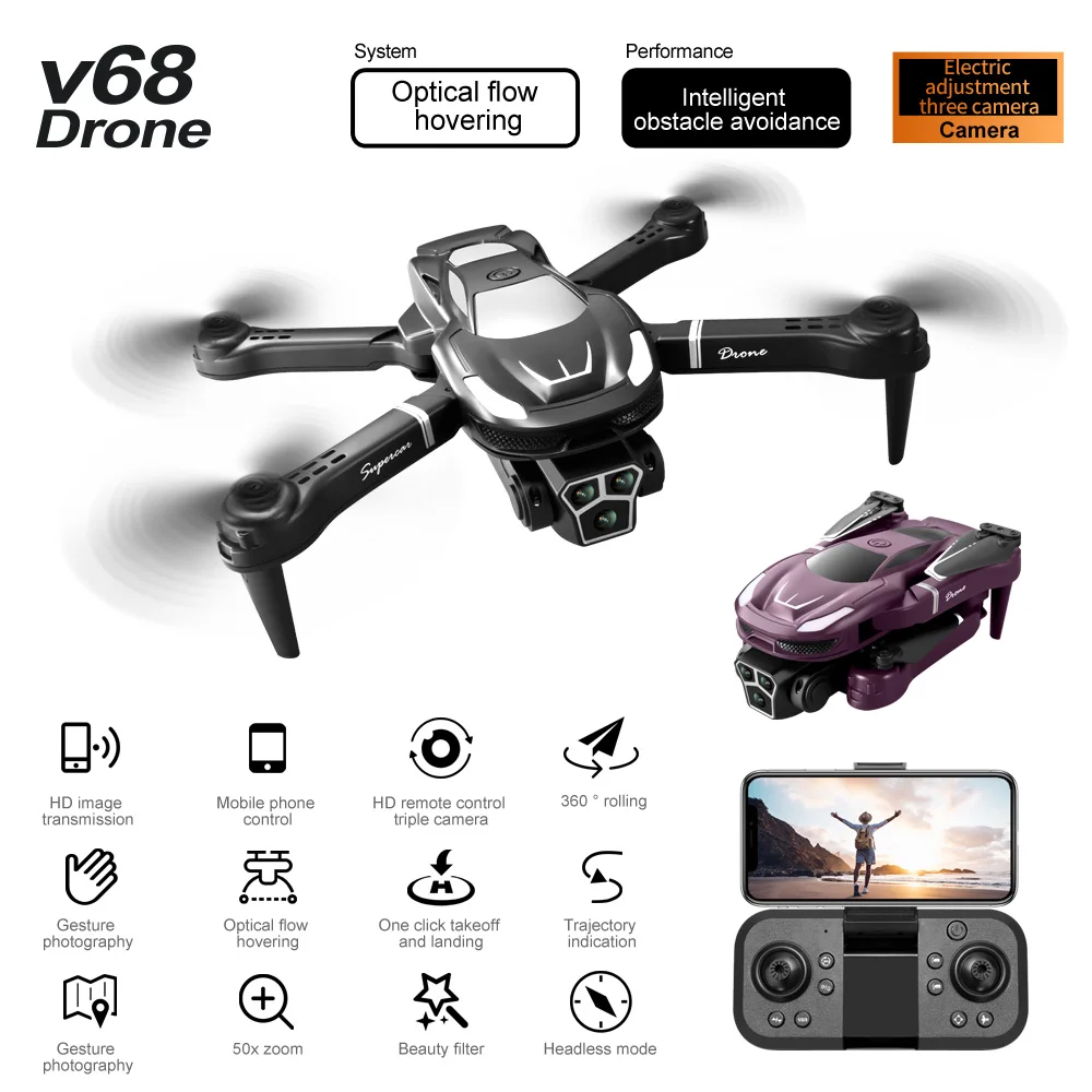최저가 추천 DJI V68 드론 8K 전문 HD 항공 3 카메라 5G GPS 장애물 회피 드론 쿼드콥터 장난감 UAV 10000M, 신제품