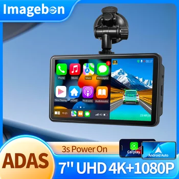 Imagebon 7" 4K ADAS Car DVR Wireless CarPlay Android Auto GPS Black Box ...