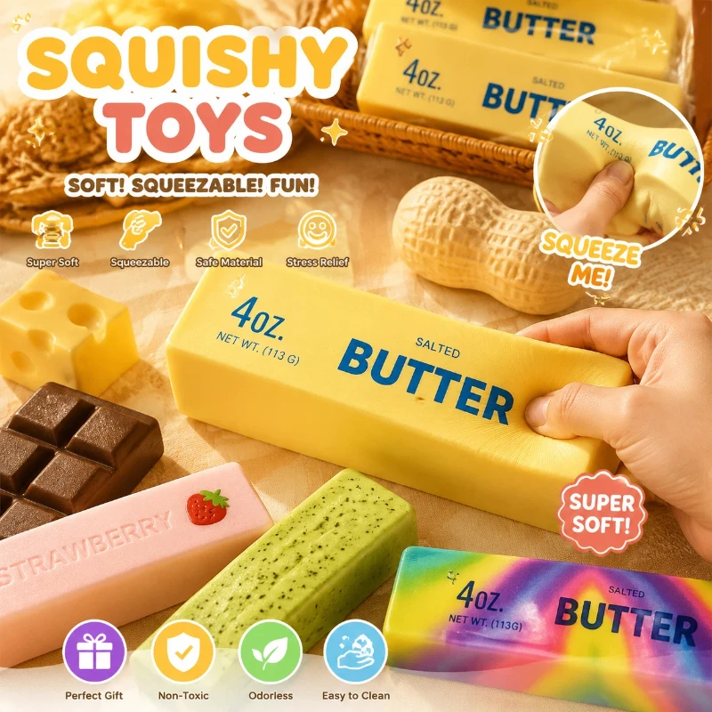 Simulation Butter Squishy Fidget Toys Squeeze Butter Stress-relieving ...