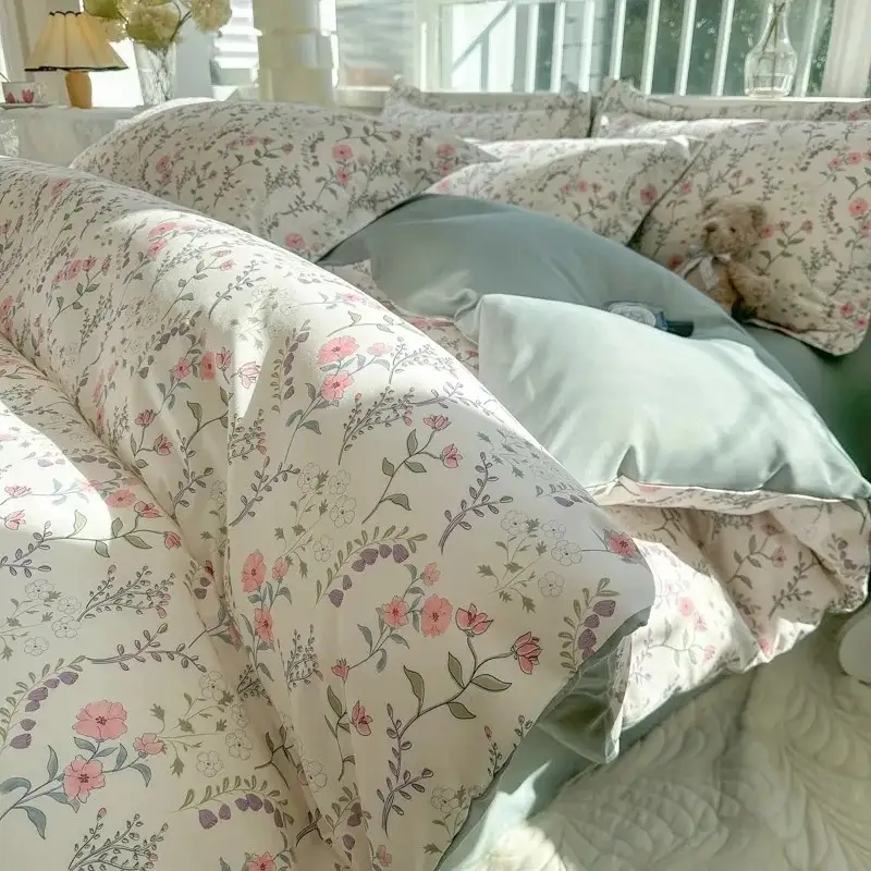 Romantic Elegant Bedding Set Soft Chic Floral Blossom Print Duvet Cover ...