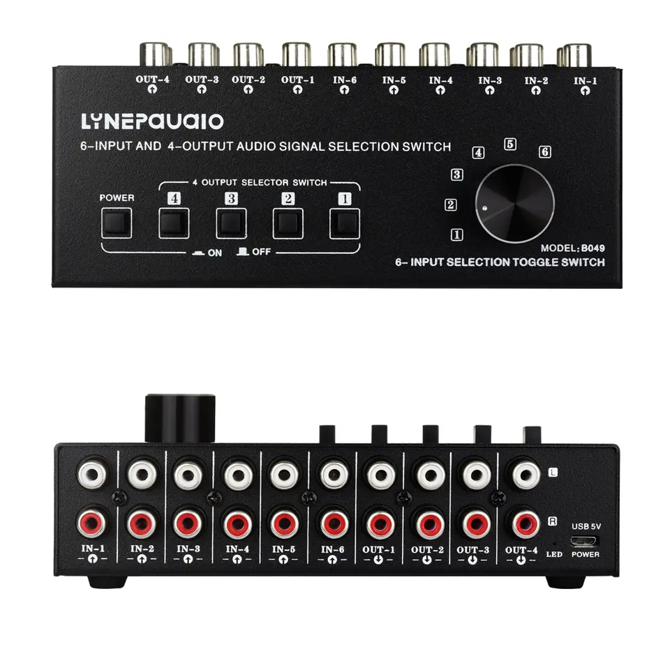 6-In 4-Out Audio Signal Switcher For Home Theater Rca Output Control